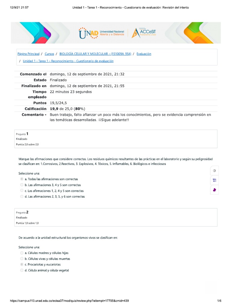 Cuestionario Biologia Celular y Molecular1 | PDF