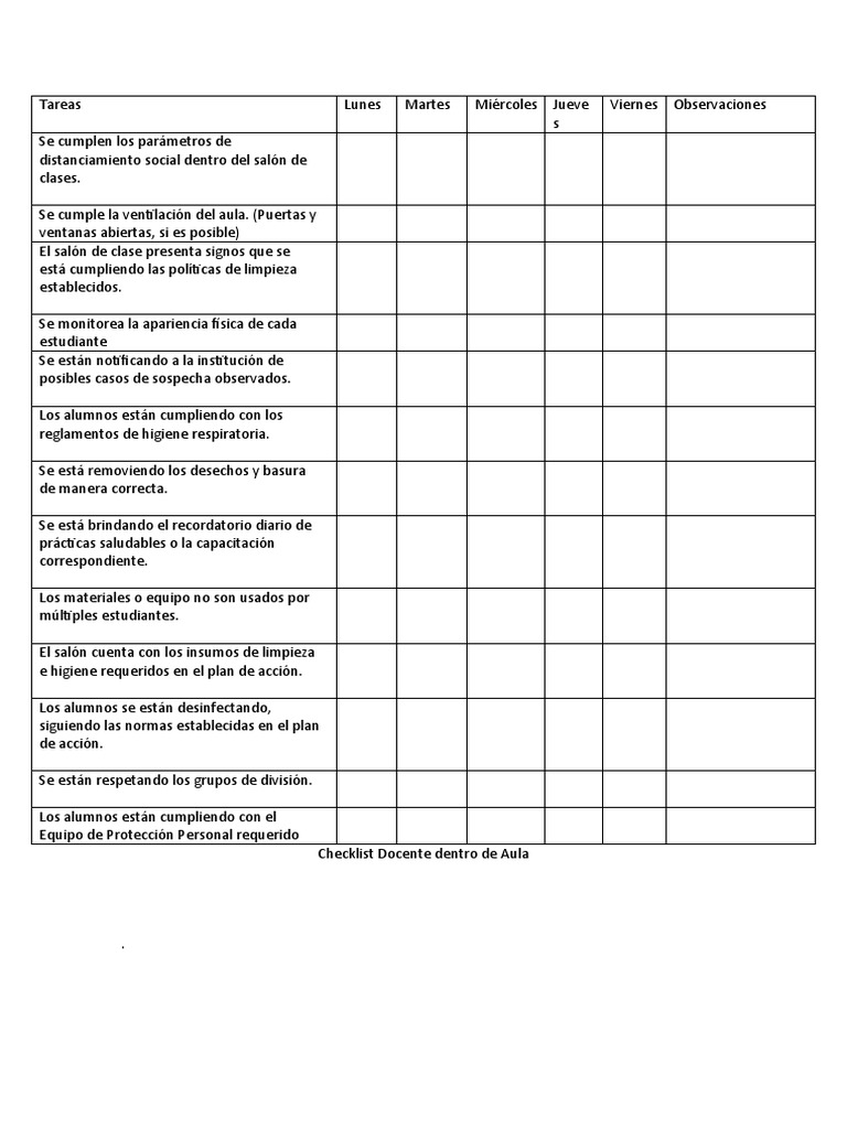 Checklist Salon Clase | PDF