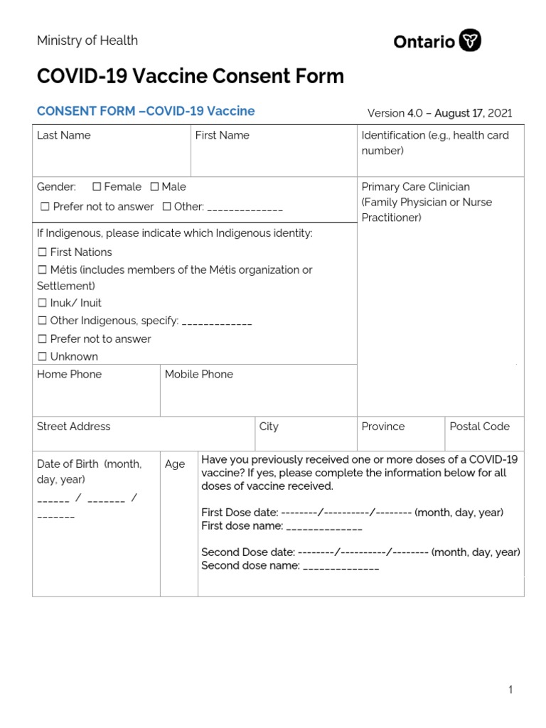 CONSENT FORM - COVID-19 Vaccine | PDF | Health Care | Consent