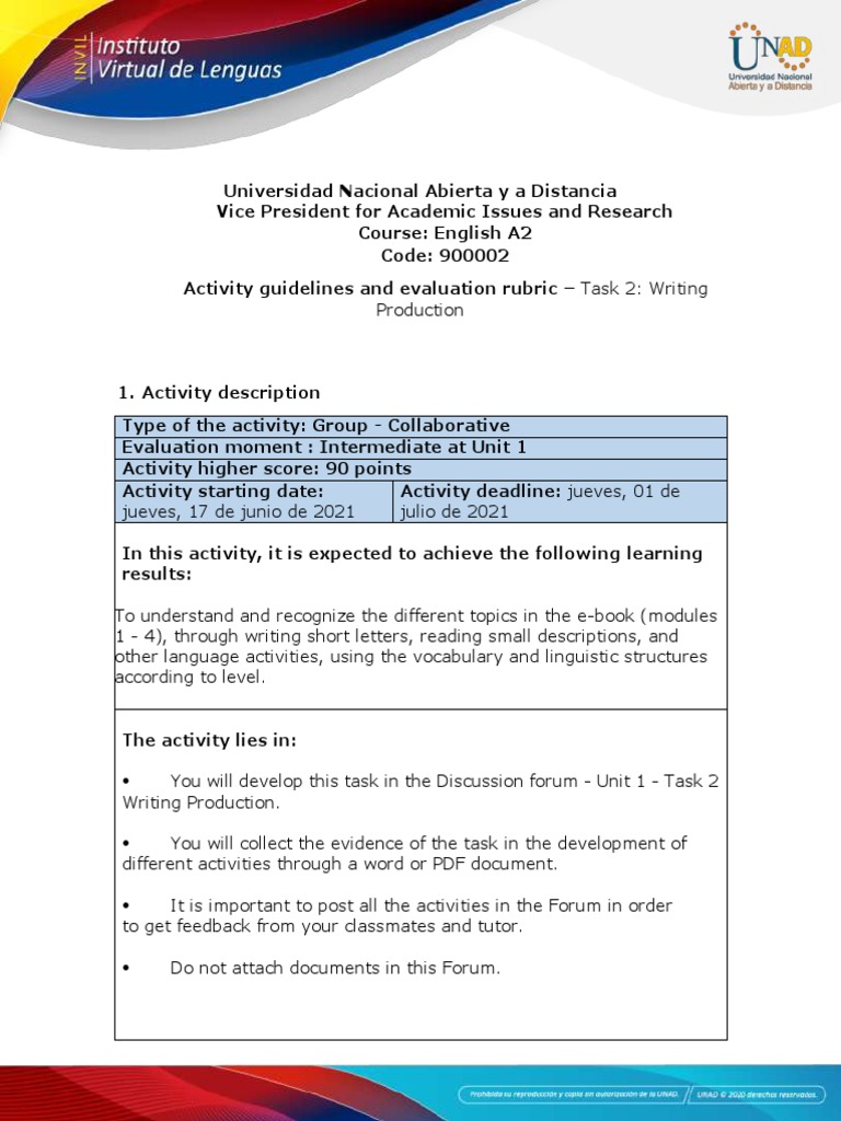 Activity Guide and Evaluation Rubric - Unit 1 - Task 2 - Writing ...