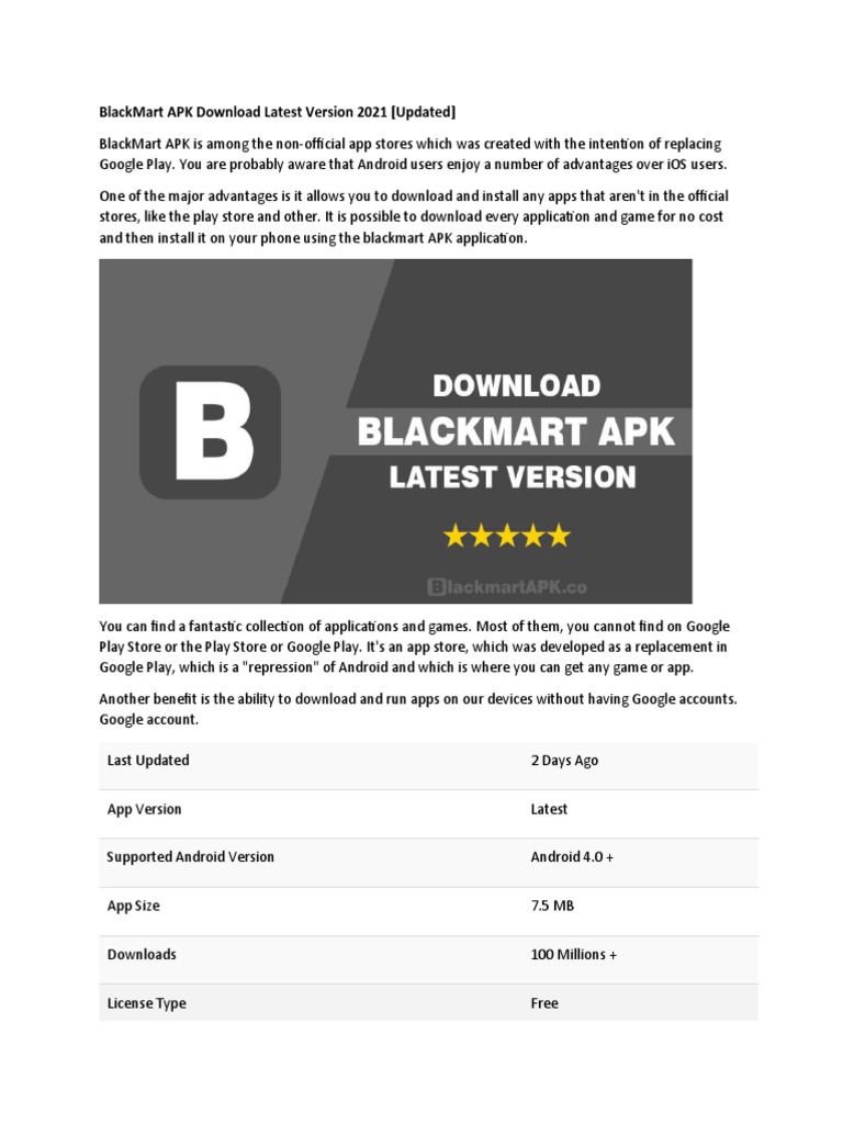 BlackMart APK Download Latest Version 2021 | PDF | Mobile App | Google Play