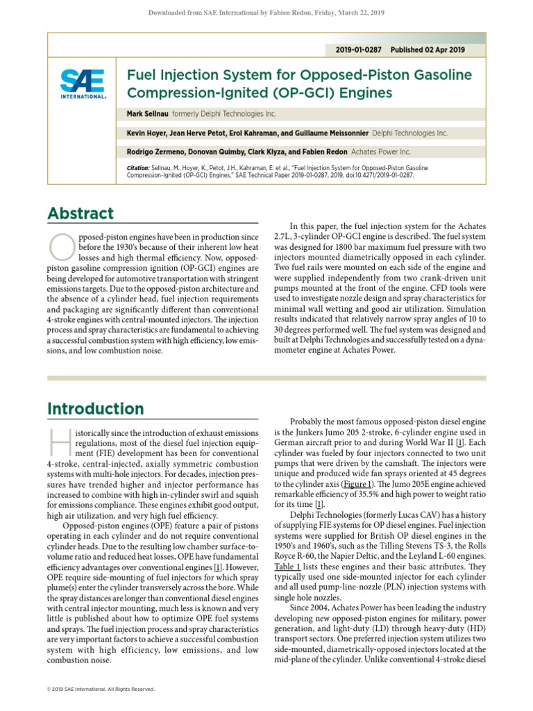 Fuel Injection System For Opposed-Piston Gasoline Compression-Ignited ...