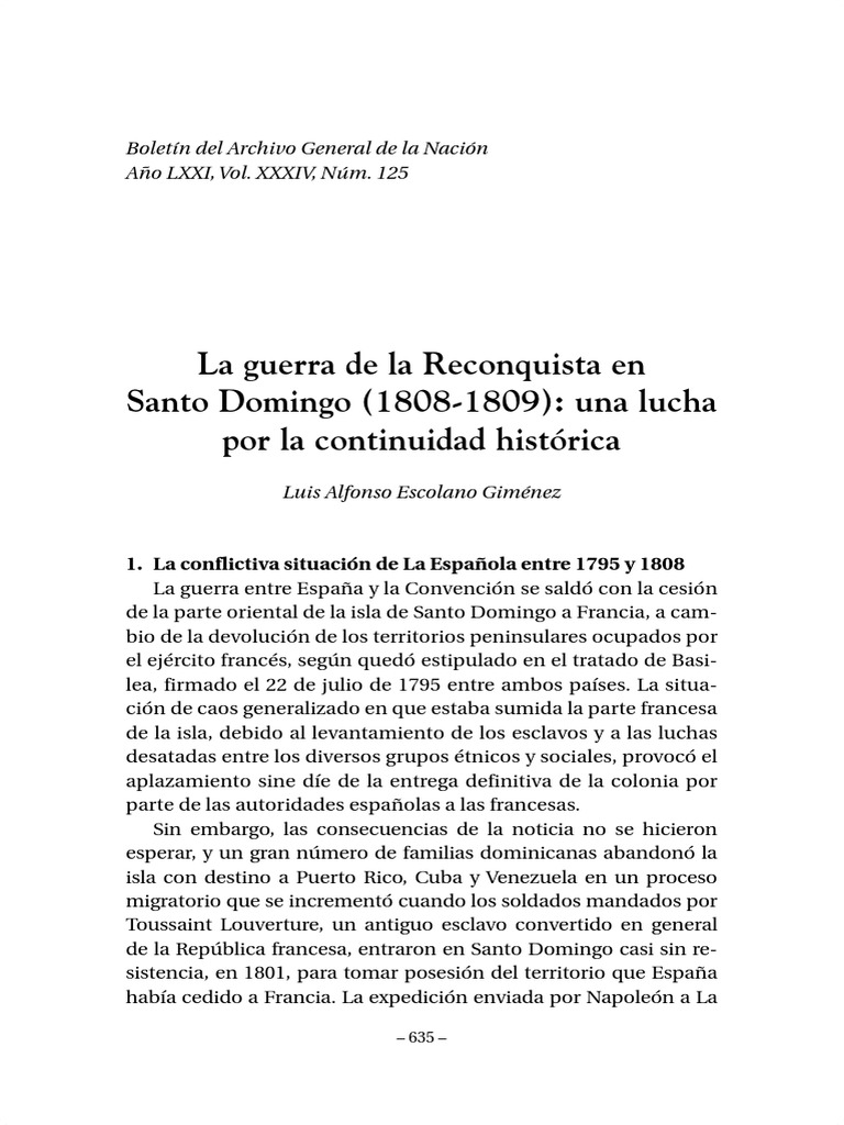 Guerra de La Reconquista en Santo Domingo 1808 1809 Libre | PDF | República Dominicana | España