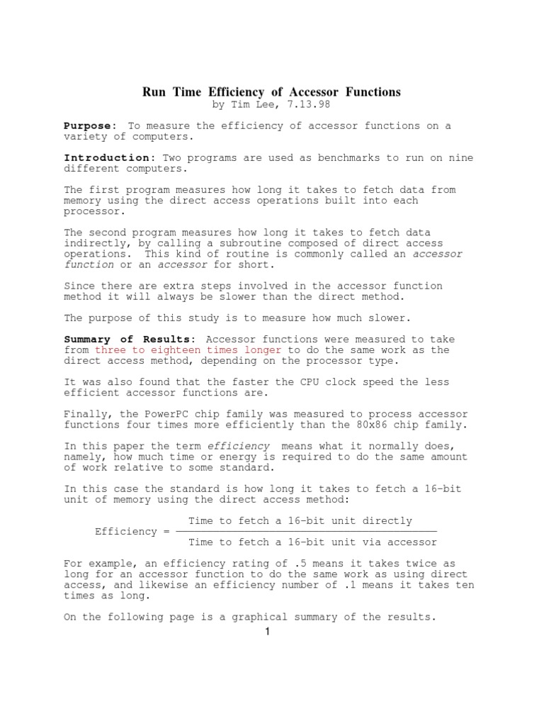 Run Time Efficiency of Accessor Functions | PDF | Subroutine | Computer Program