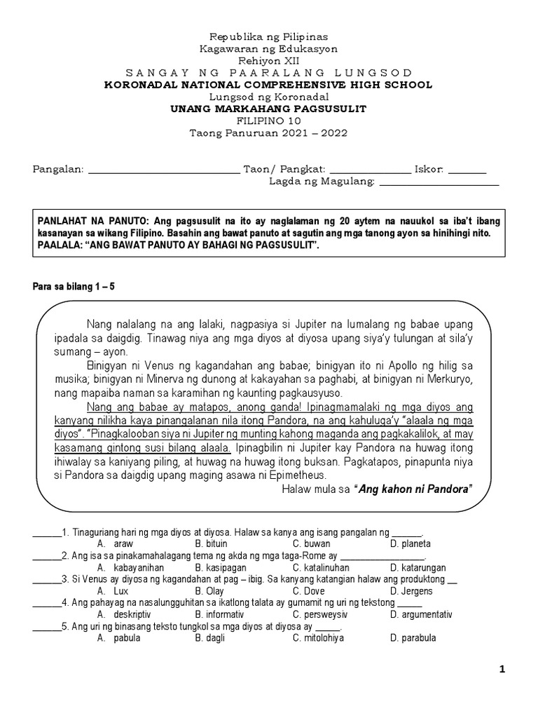 Fil10 Q1 Sum - 1 | PDF