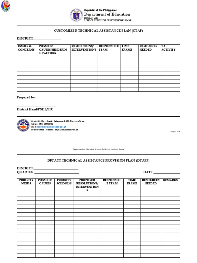 Department of Education: Customized Technical Assistance Plan (Ctap ...