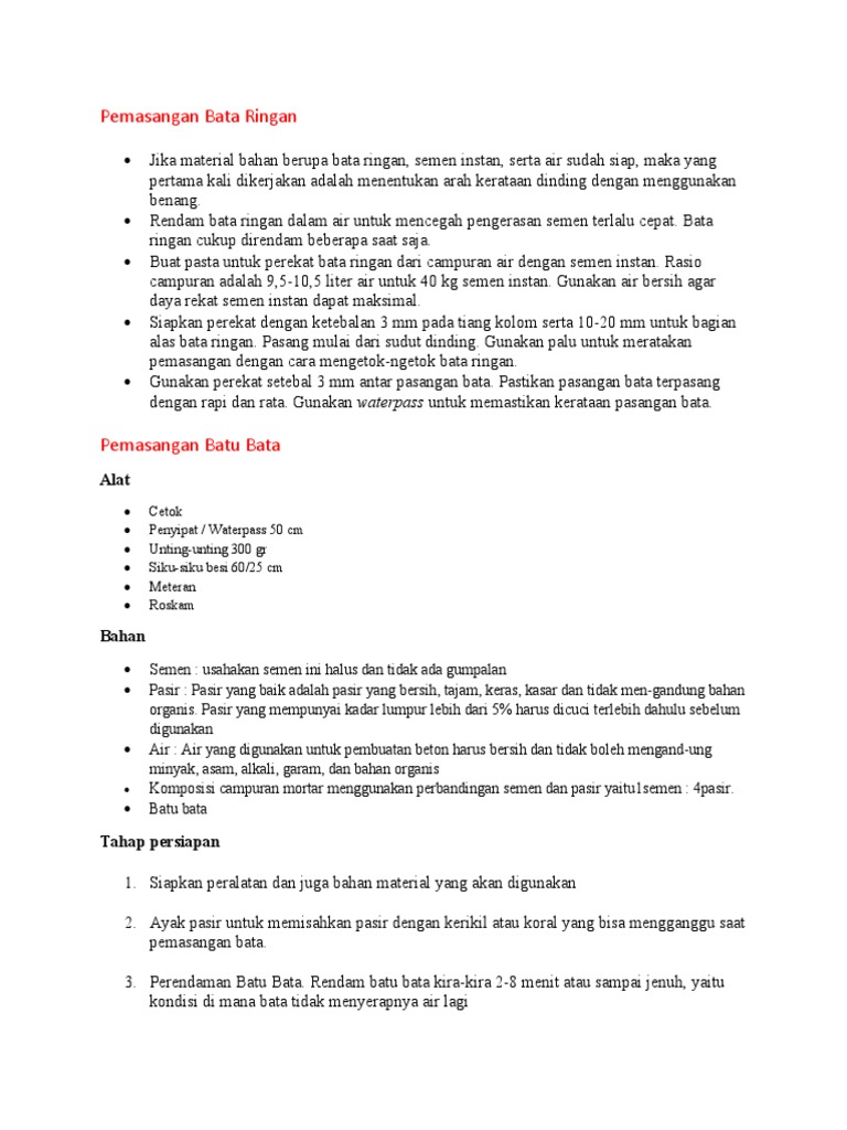 Pemasangan Bata Ringan | PDF