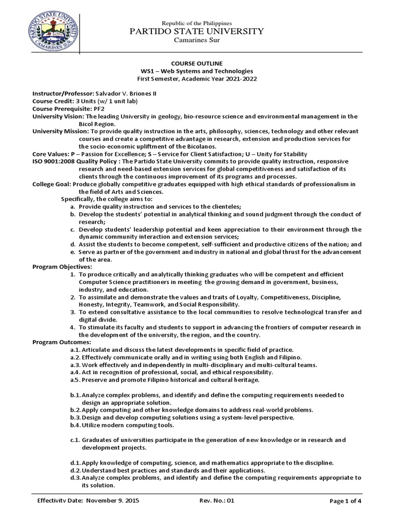 WS1 Course Outline | PDF | World Wide Web | Internet & Web