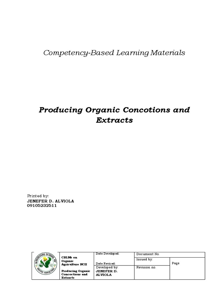 Preparing Organic Concoctions and Extracts: A Competency-Based Learning ...