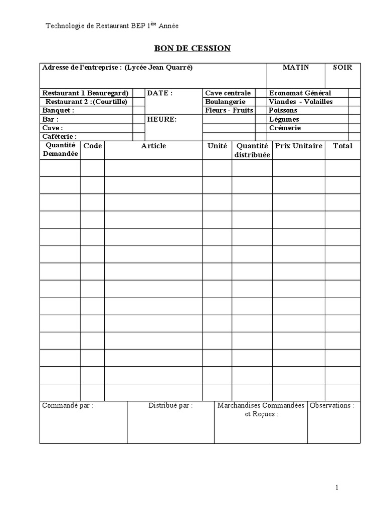 Bon de Cession | PDF