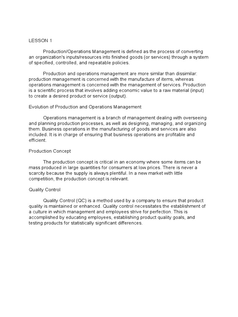 Assignment 1 Reflection Pdf Operations Management Resource
