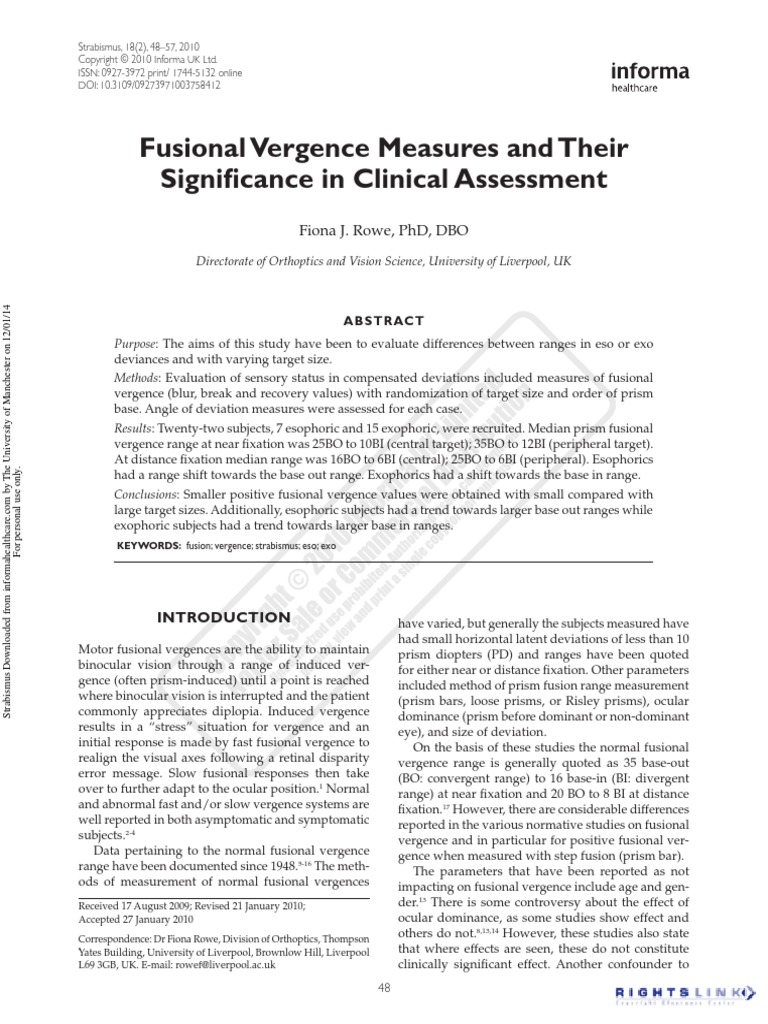 Fusional Vergence Measures and Their Significance in Clinical ...