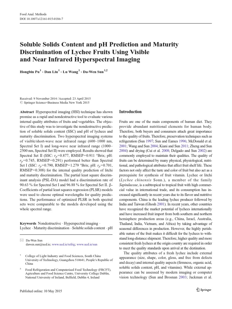 Soluble Solids Content and PH Prediction and Maturity Discrimination of ...