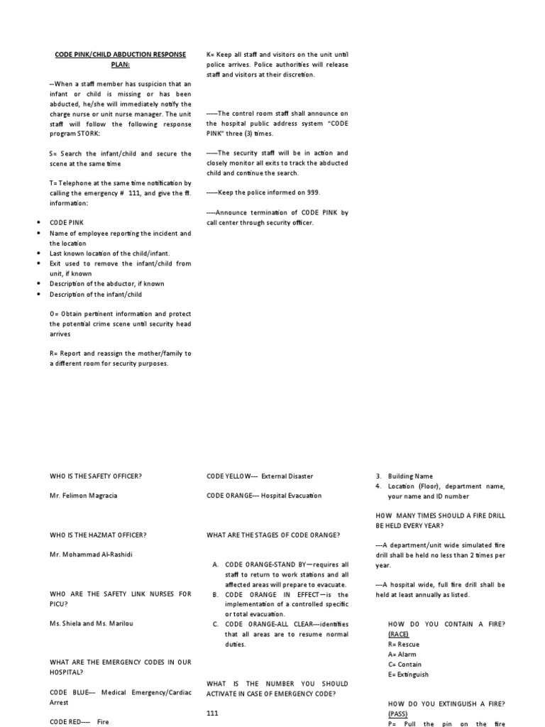 Code Pink/Child Abduction Response Plan | Download Free PDF | Emergency ...