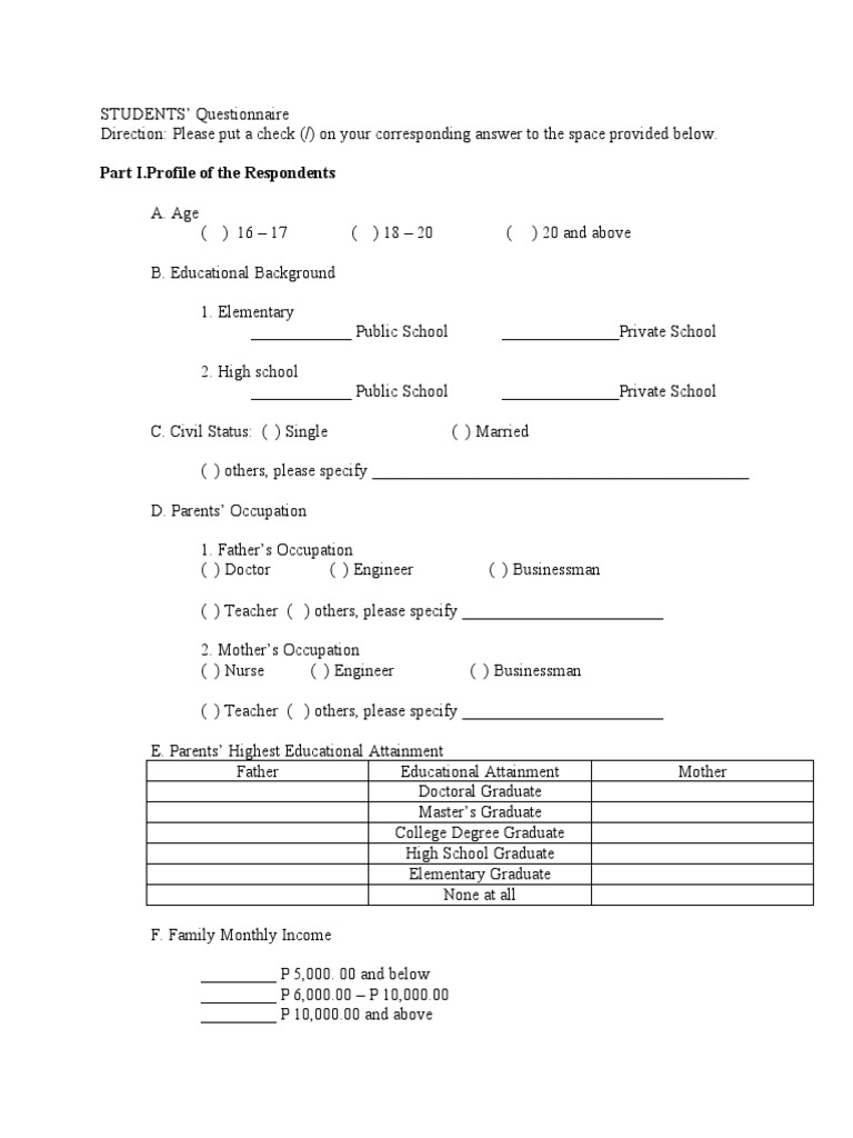 Students and Teachers' Questionnaire | PDF | Educational Technology ...