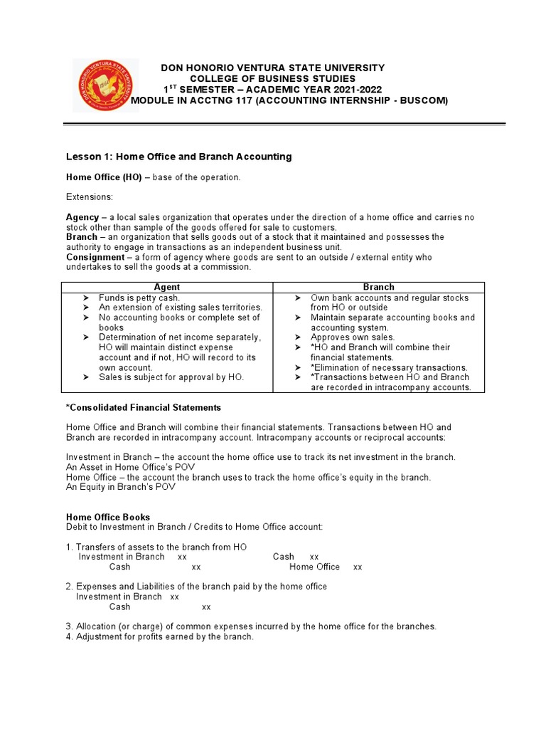Home Office and Branch Accounting Guide | PDF | Debits And Credits ...