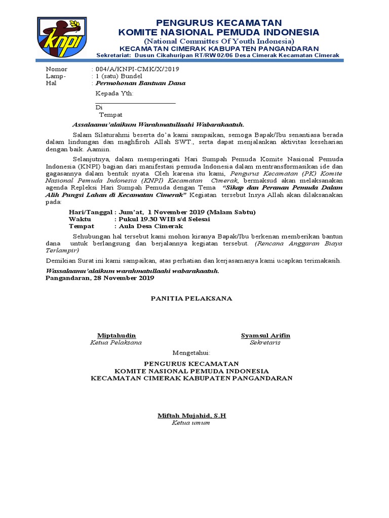 Permohonan Bantuan Dana KNPI | PDF | Karier & Perkembangan