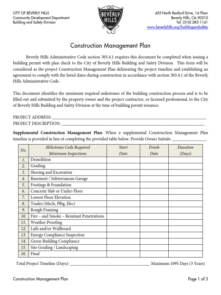 Construction Management Plan Form | PDF | Safety | Letter Of Credit