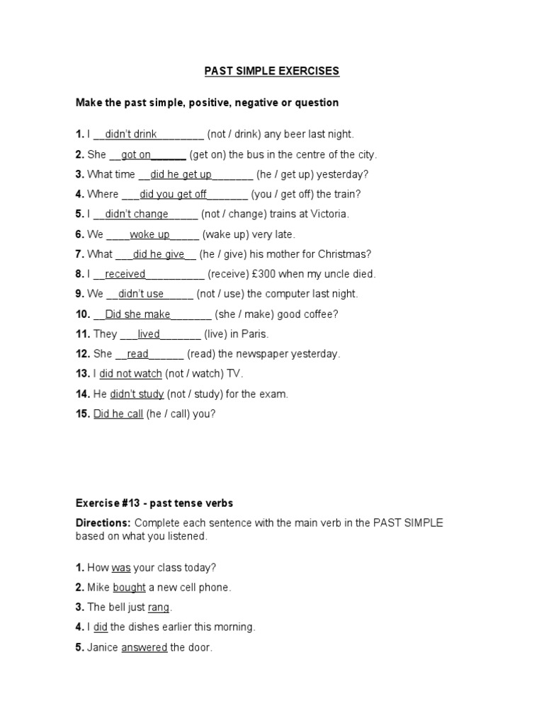 Past Simple Exercises | PDF | Language Arts & Discipline