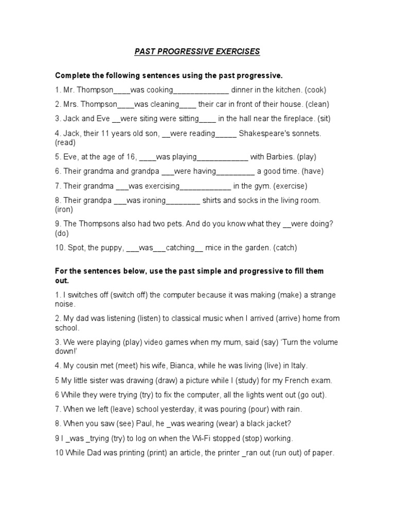 Past Progressive VS Simple Past Exercises | PDF