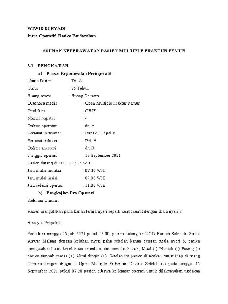 ASUHAN KEPERAWATAN Intra Operatif Resiko Perdarahan | PDF