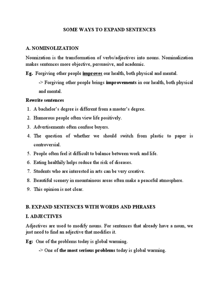 Some Ways To Expand Sentences | PDF | Adverb | Adjective