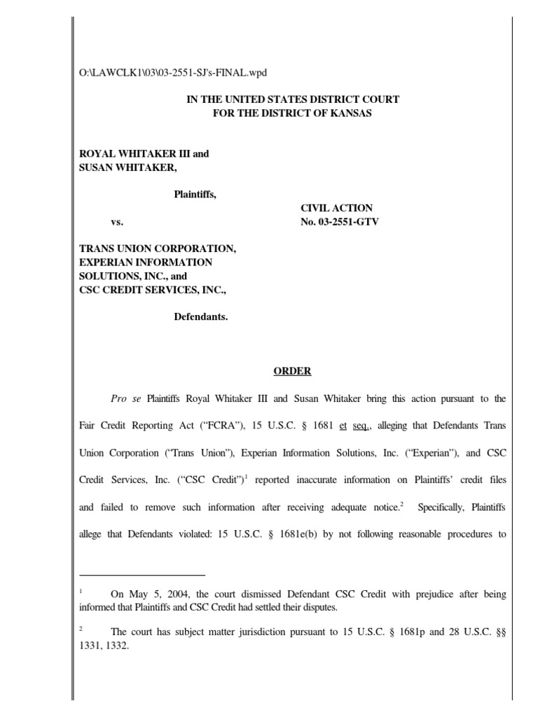 Pro Se Plaintiffs Royal Whitaker III and Susan Whitaker Bring This ...