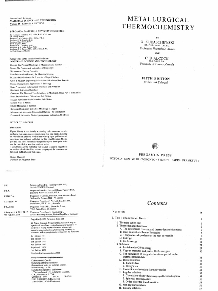 Kubaschewski, O. (1983) - Metallurgical Thermochemistry. 5ed. USA ...