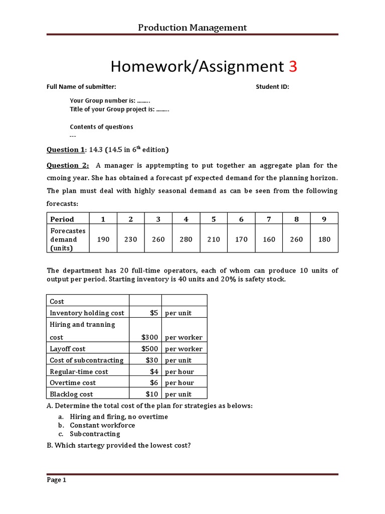 ASSIGNMENT 3 - Aggregate Planning | PDF | Business
