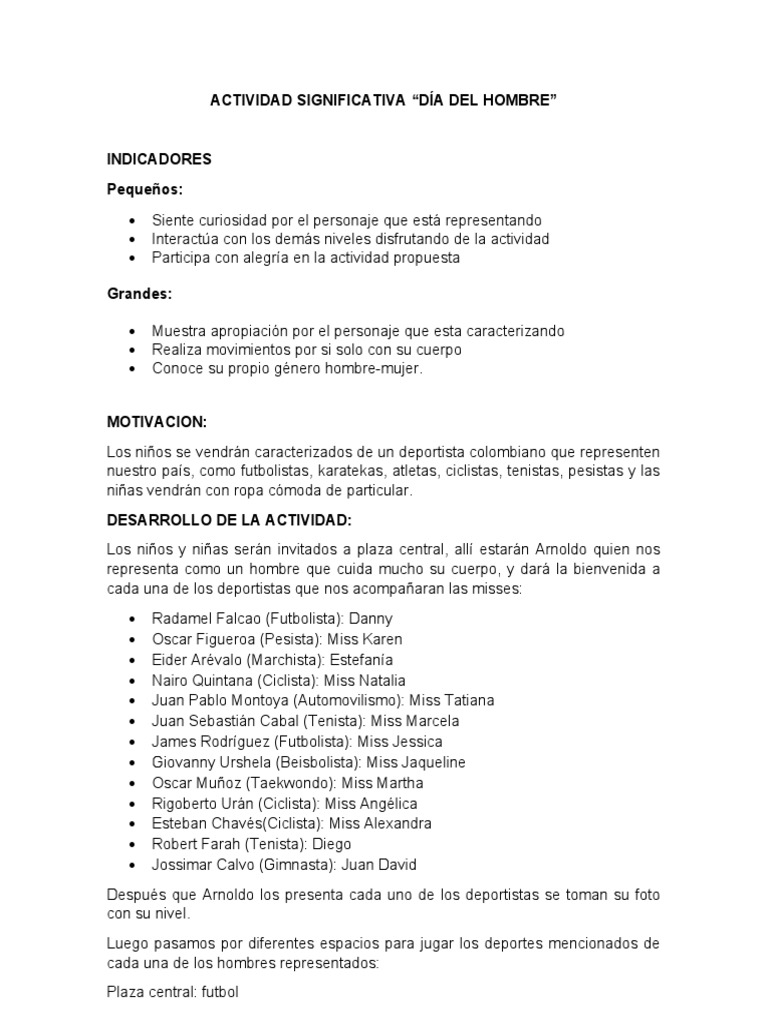 Actividad Significativa Dia Del Hombre | PDF