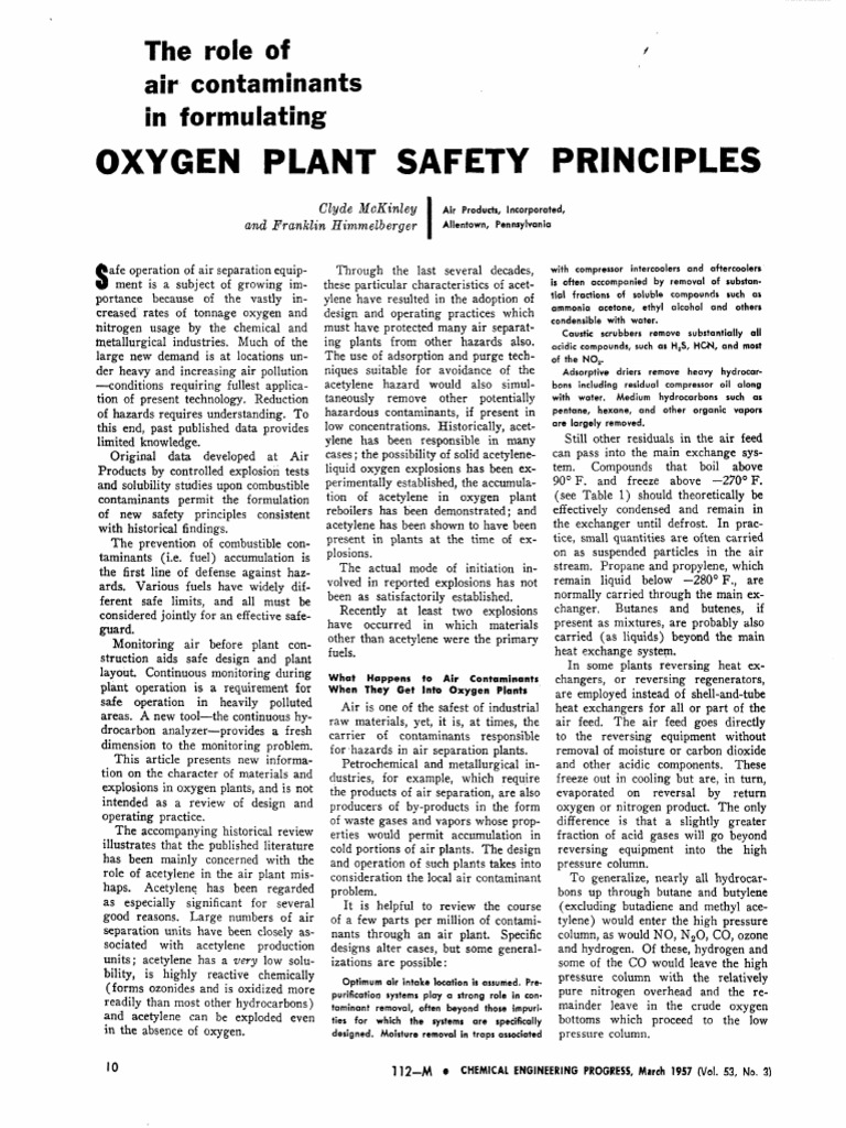 Oxygen Plant Safety Principles | PDF | Combustion | Oxygen