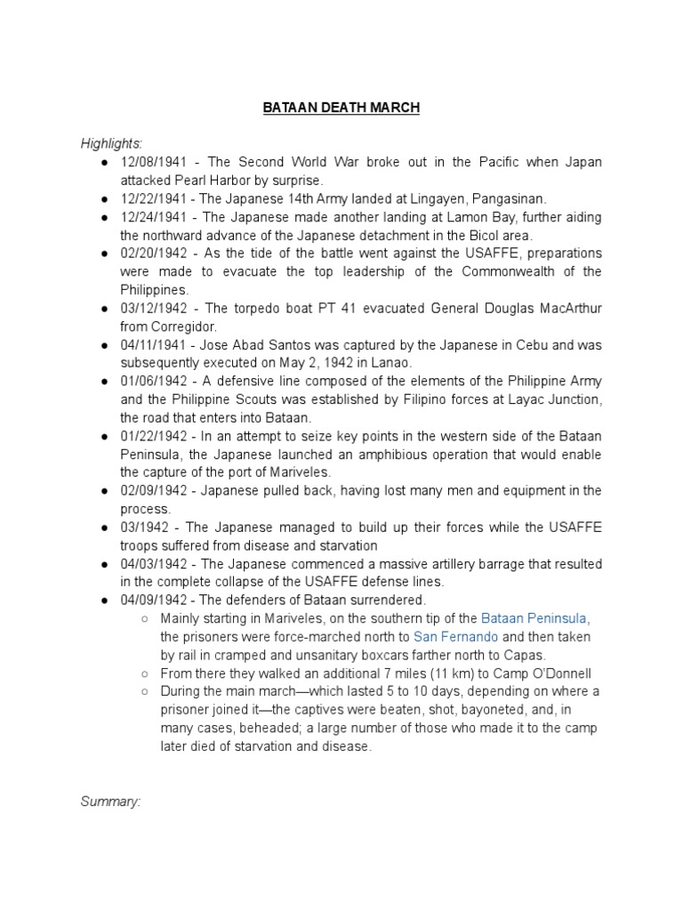 Bataan Death March HISTORY RESEARCH | PDF | Empire Of Japan | Military