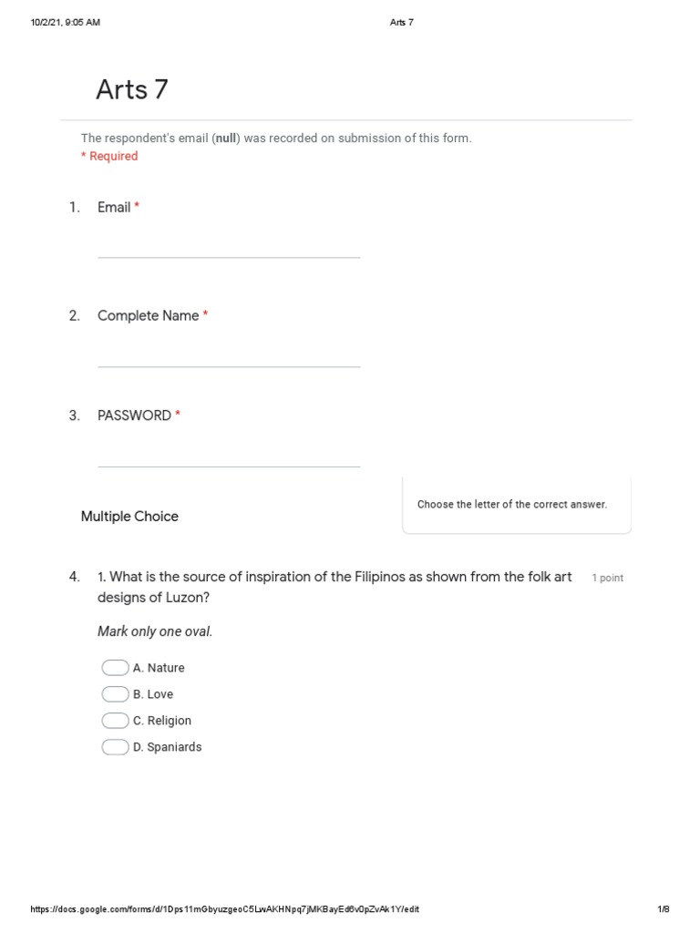 Arts 7 FIRST SUMMATIVE - Google Forms | PDF