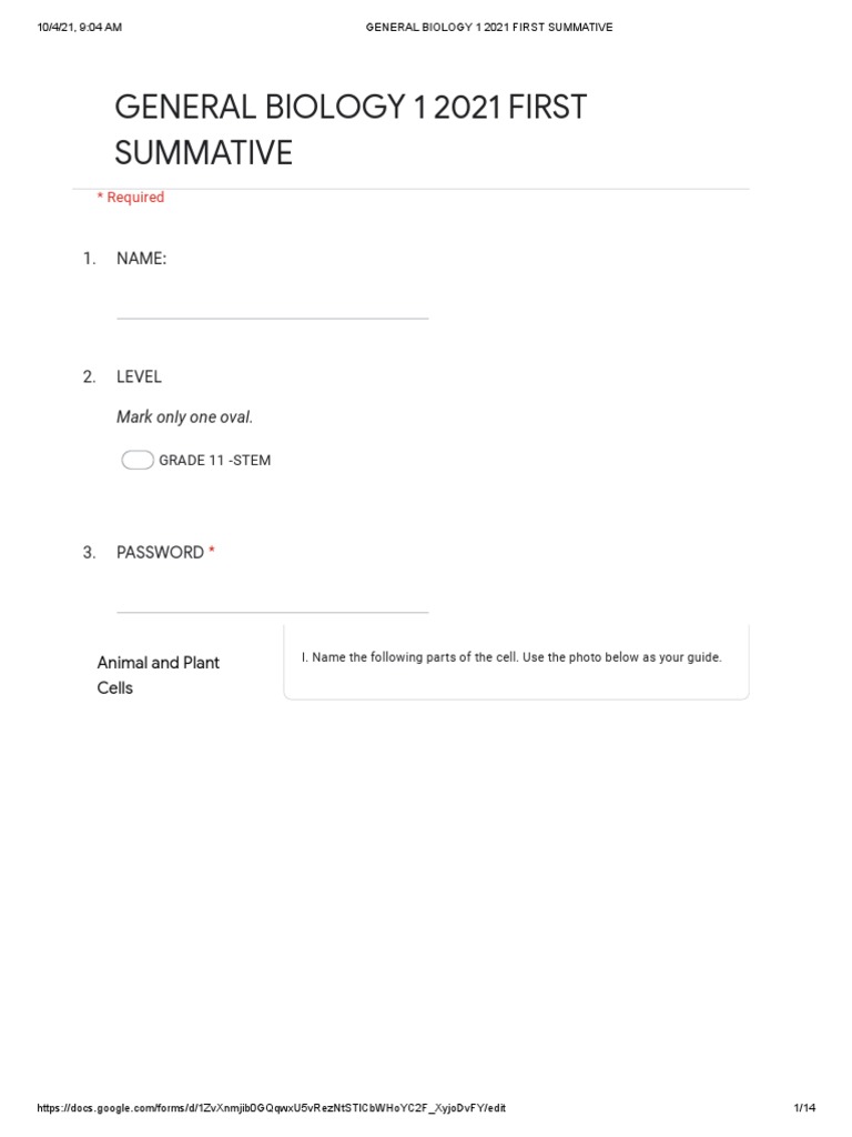 General Biology 1 2021 First Summative - Google Forms | PDF | Mitosis ...