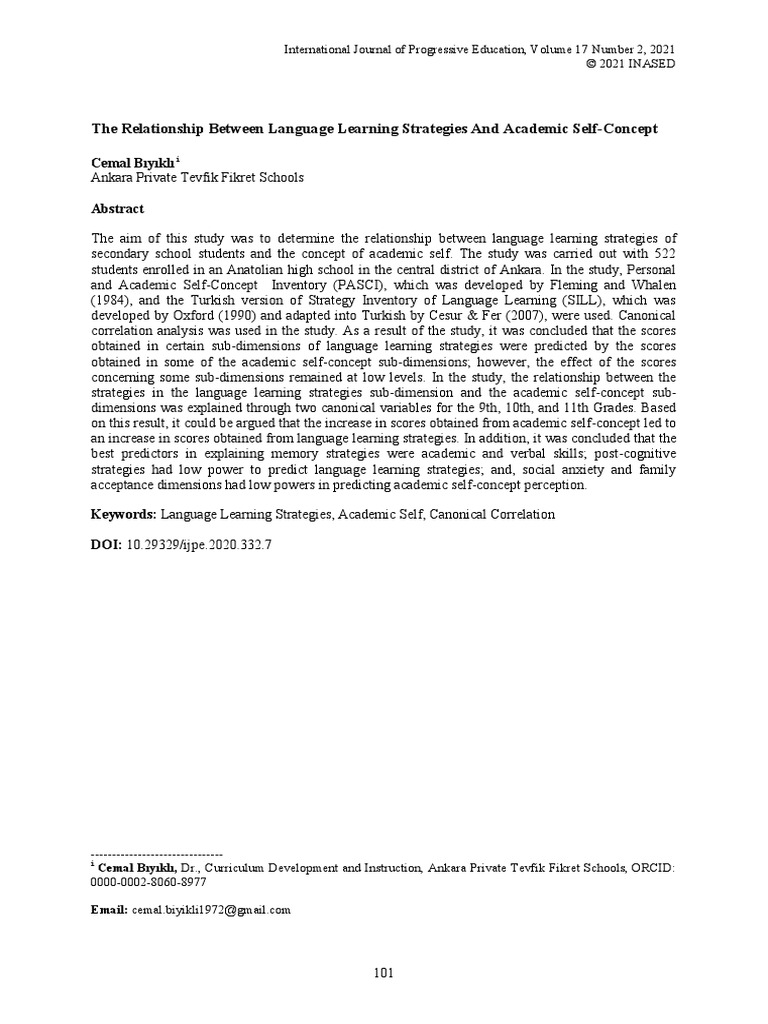 The Relationship Between Language Learning Strategies and Academic Self-Concept | PDF ...