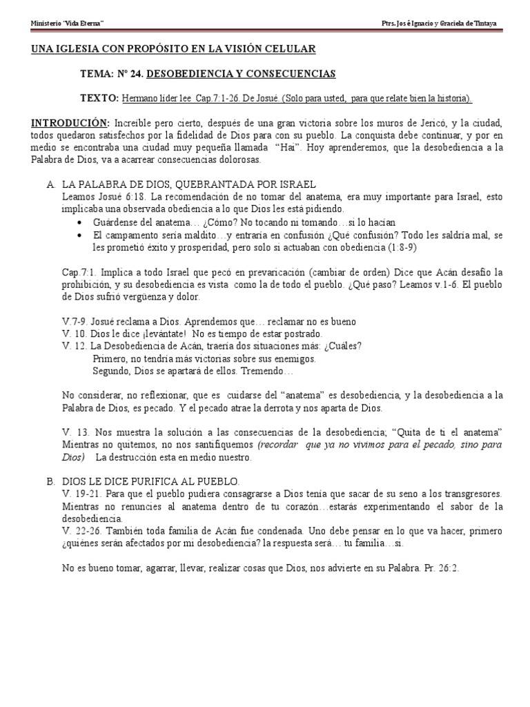 La Desobediencia y Sus Consecuencias | PDF | Joshua