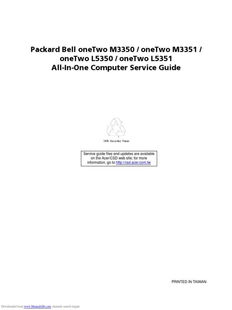 Packard Bell Onetwo M3350 / Onetwo M3351 / Onetwo L5350 / Onetwo L5351 ...