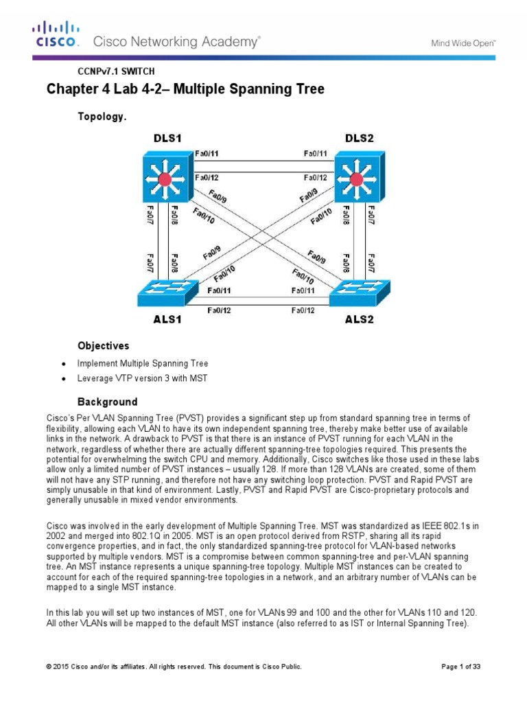 Chapter 4 Lab 4-2 - Multiple Spanning Tree: Topology | PDF | Computer Networking | Internet ...
