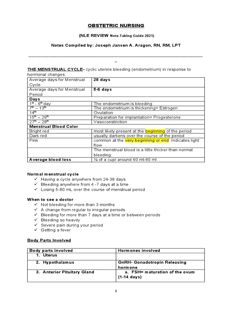 Obstetric Nursing: Note-Taking Guide 2021) | Download Free PDF ...