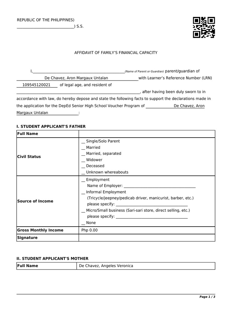 21-JX9K8BZF - Affidavit of Family Financial Capacity | Download Free PDF | Affidavit | Public Law