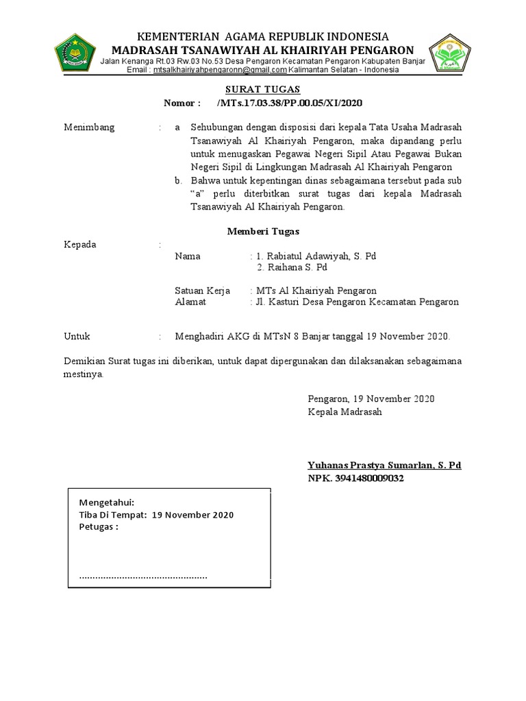 Surat Tugas AKG | PDF