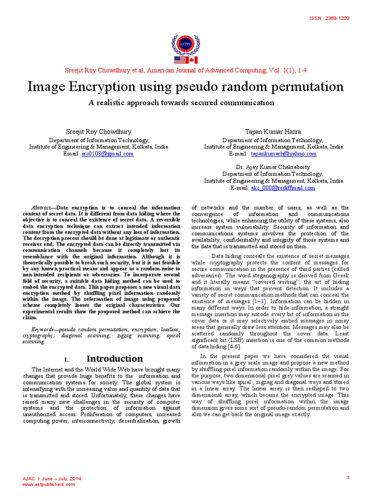 Image Encryption Using Pseudo Random Permutation: A Realistic Approach Towards Secured ...