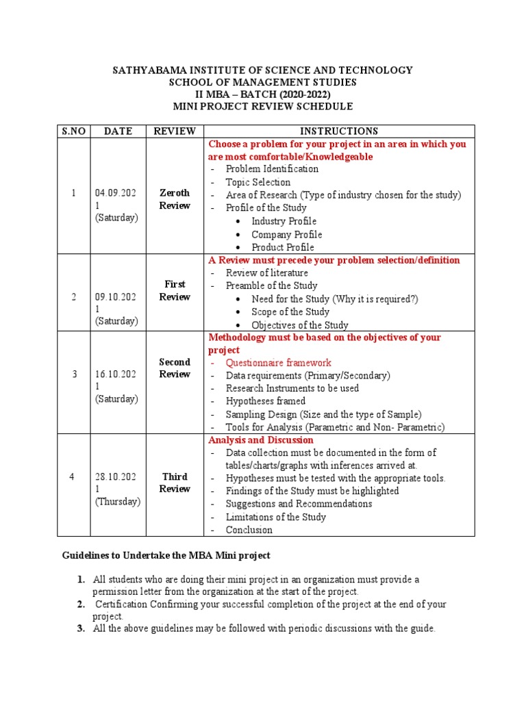 MINI PROJECT - Review Dates and Instructions - Revised | PDF ...