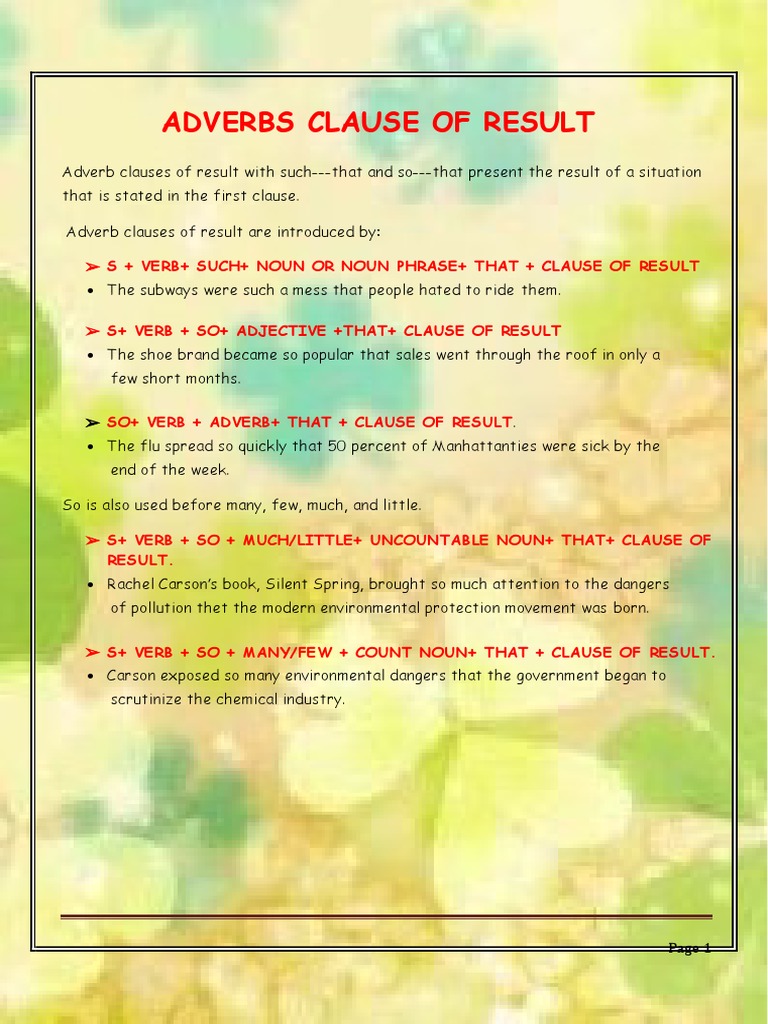 Adverb Clauses of Result | PDF