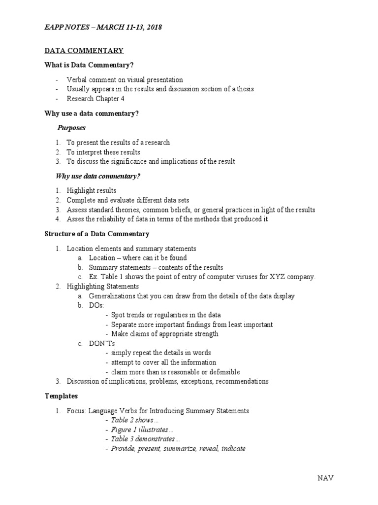 Data Commentary What Is Data Commentary?: EAPP NOTES - MARCH 11-13 ...
