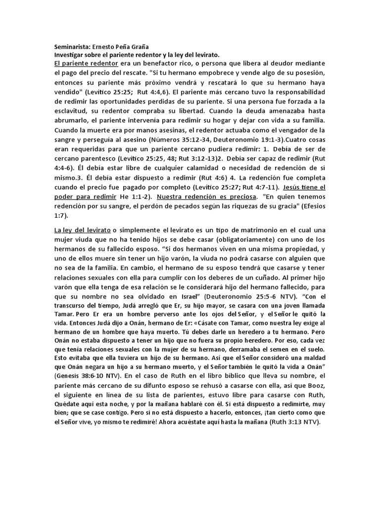 Investigar Sobre El Pariente Redentor y La Ley Del Levirato. | PDF