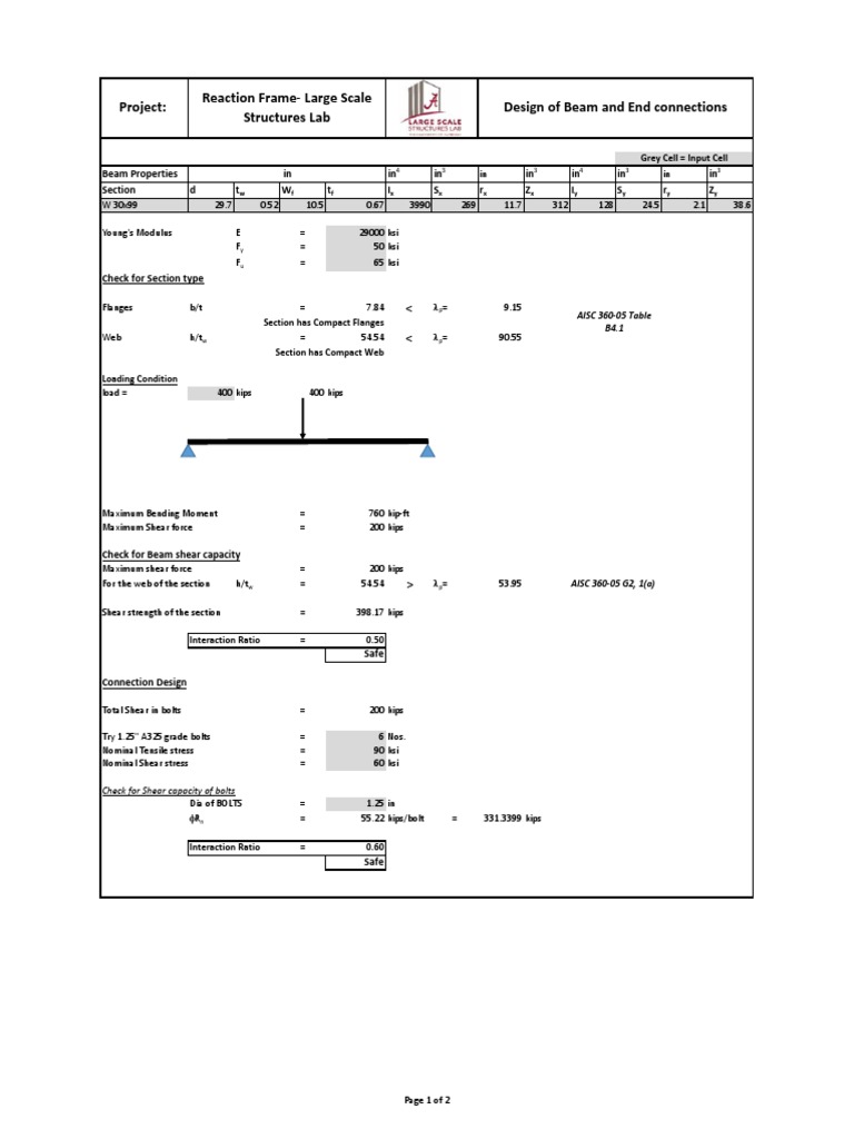 Project: Reaction Frame Large Scale Structures Lab Design of Beam and ...
