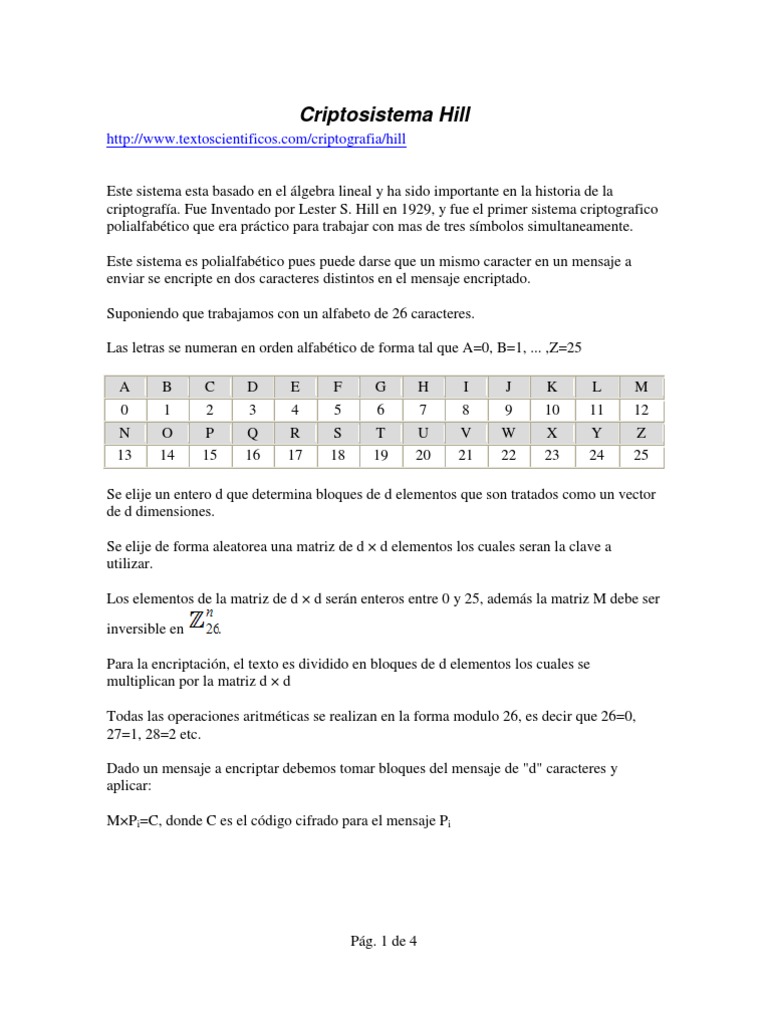 Criptosistema Hill | PDF | Criptoanálisis | Matriz (Matemáticas)