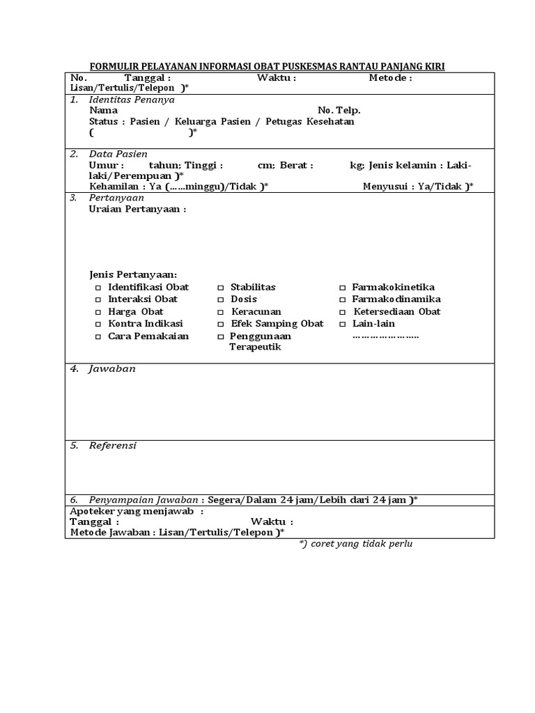 Formulir Pelayanan Informasi Obat-1 | PDF