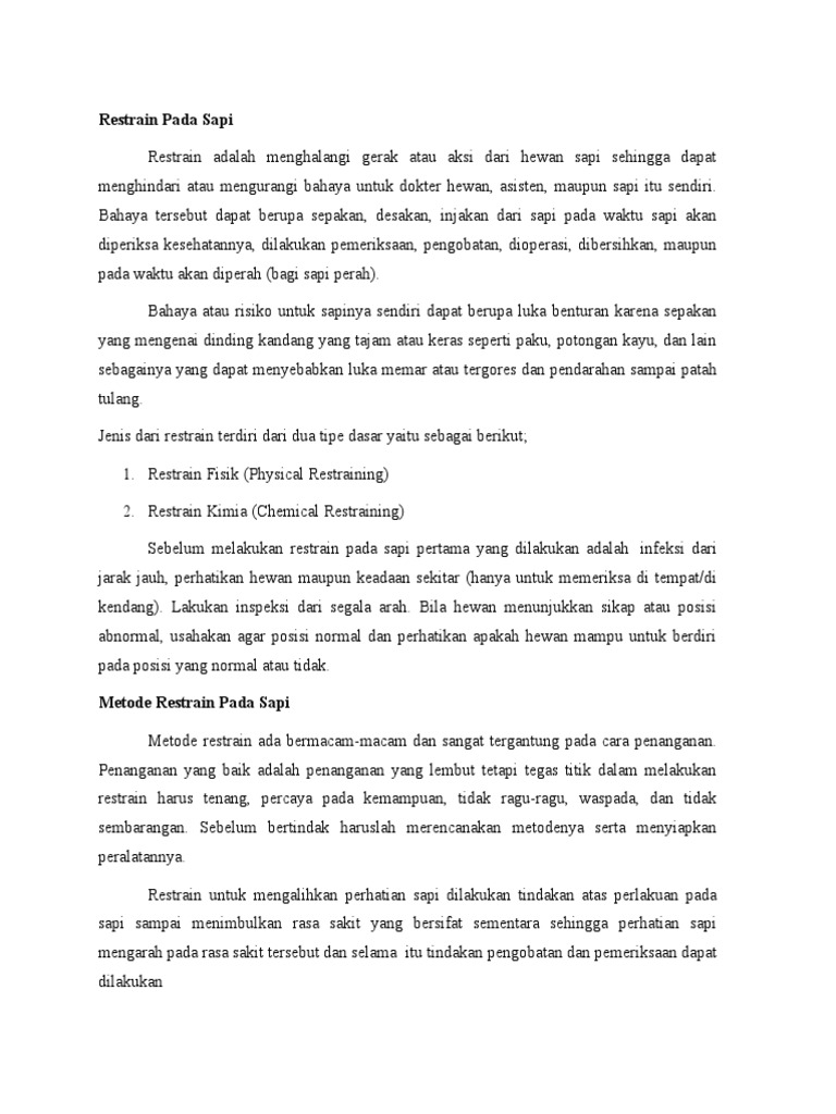 Restrain Pada Sapi | PDF